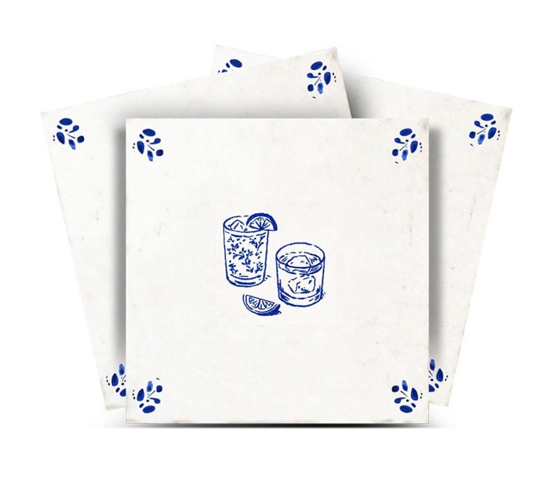 Delft Tile Vintage Blue Cocktail Glasses Peel and Stick Tile Stickers ...