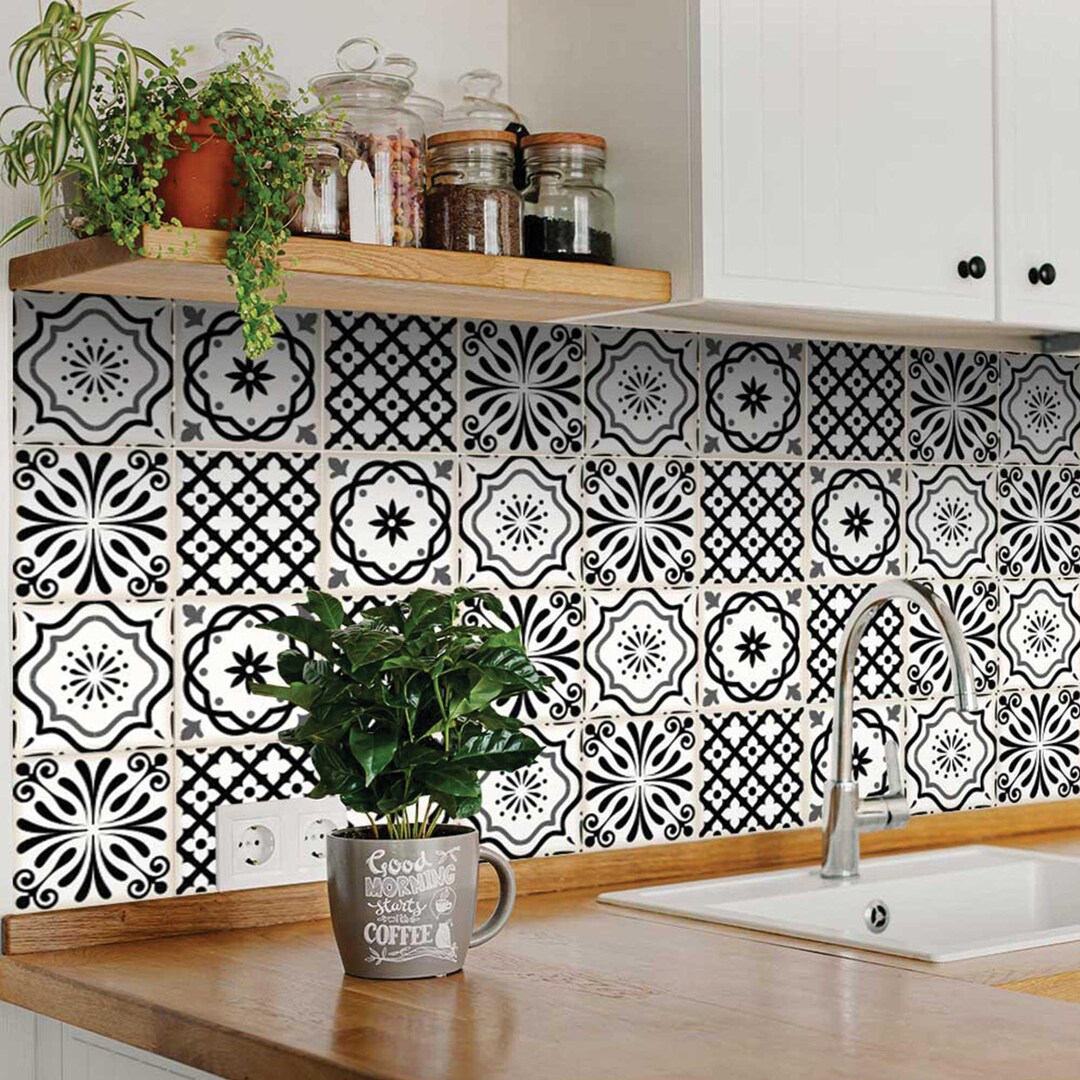 Black and White Tile Set of 24 Tiles Decals Tiles Stickers Tiles for ...