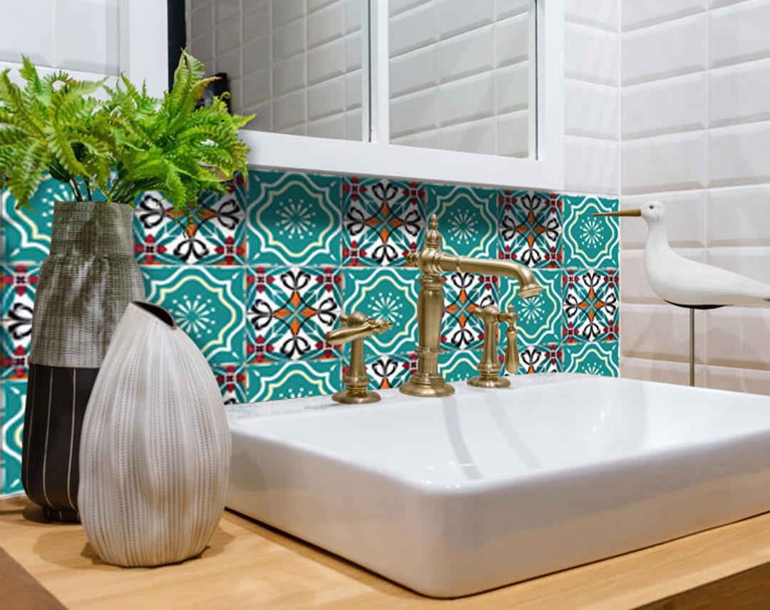 Bathroom Decals Peel and Stick Backsplas Stickers 24 Tiles Decals Tiles ...