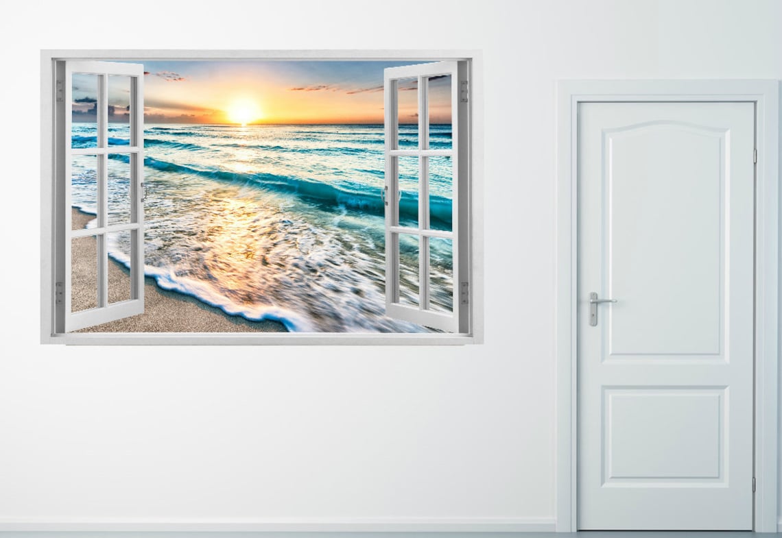Beach Tropical View Window 3D Wall Decal Removable Wallpaper | Etsy