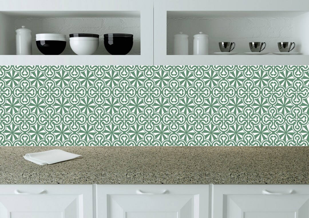Green Vintage Tile Stickers Wall Mural Bath Tile Fliesenaufkleber ...