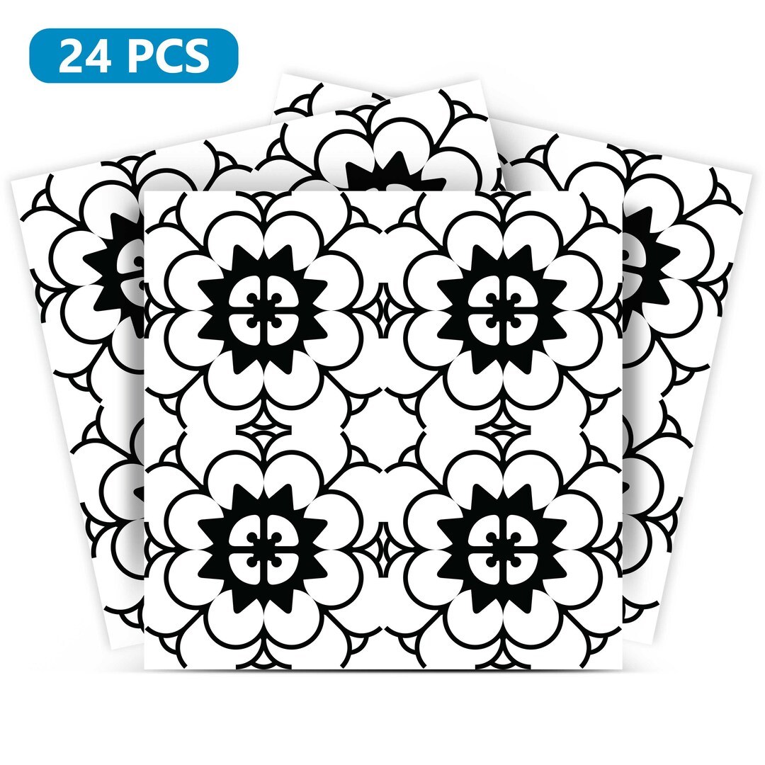 Set of 24 Tiles Decals Black & White Home Design Decoration Tiles ...