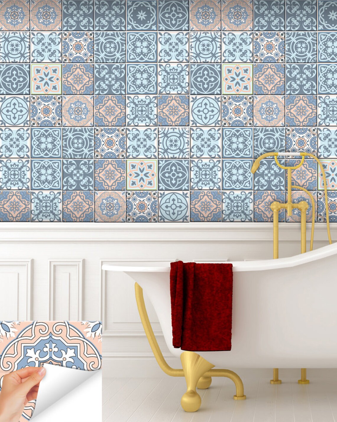 Decals bathroom gray Tile Set of 24 Tiles Decals Tiles | Etsy