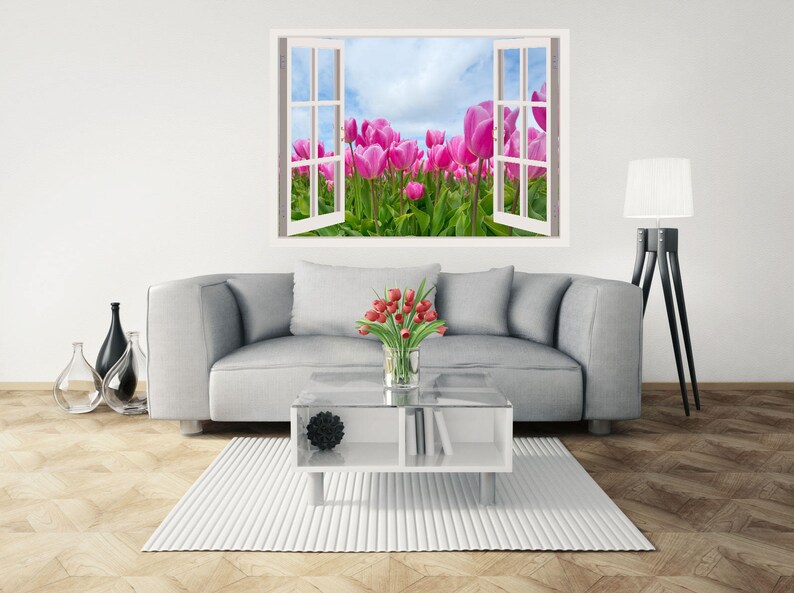 3D Window Flowers Decal Window Frame 3D Wall Decor Vinyl | Etsy