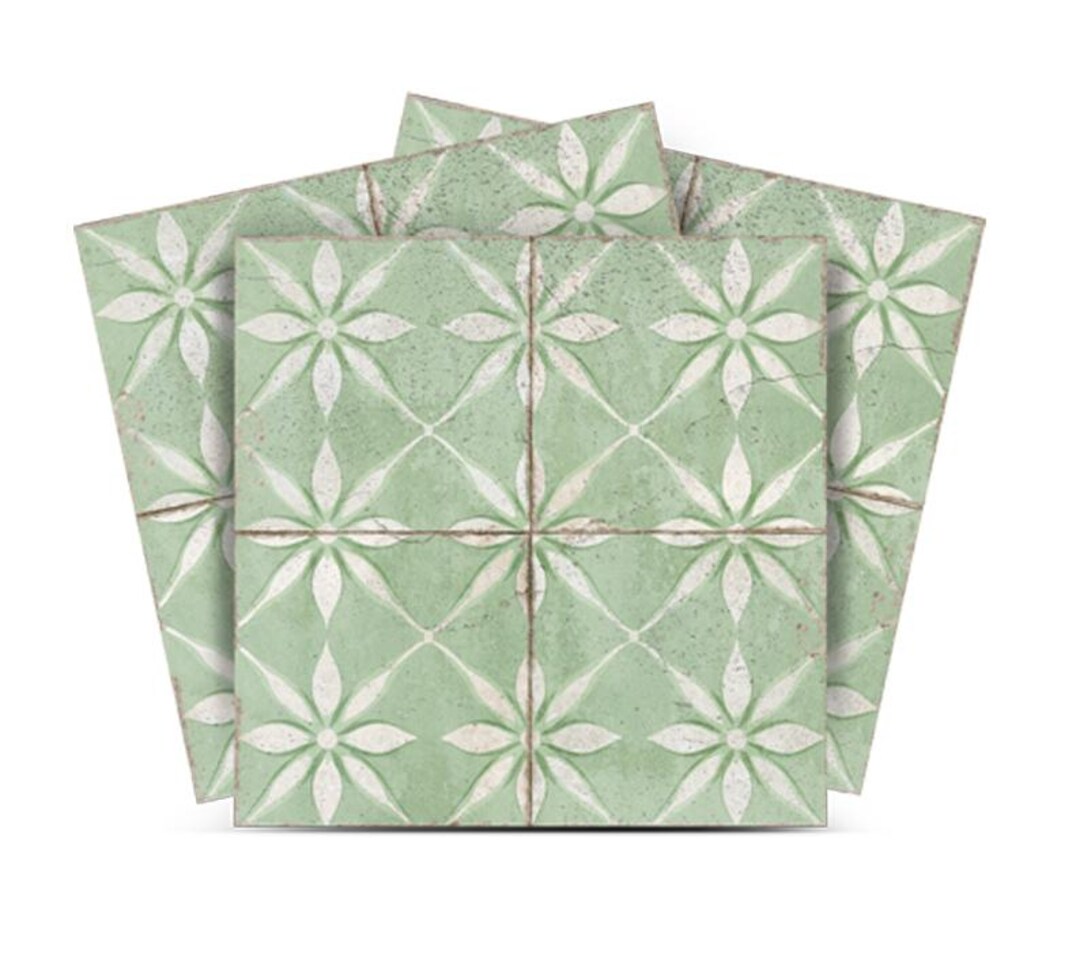 Green Flower Tile Wallpaper Peel and Stick Vinyl Decal R210 - Etsy