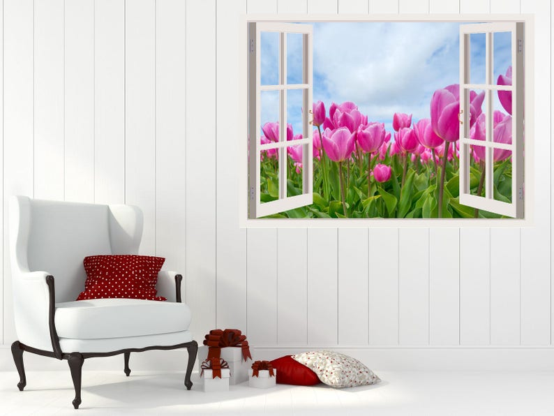 3D Window Flowers Decal Window Frame 3D Wall Decor Vinyl | Etsy