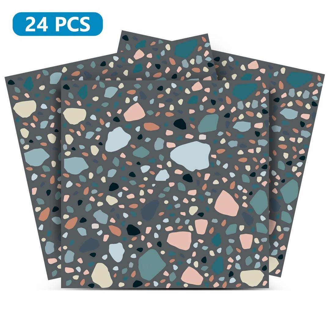 Terrazzo Peel and Stick Backsplash Tile Stickers 24 Tiles Decals Tiles ...