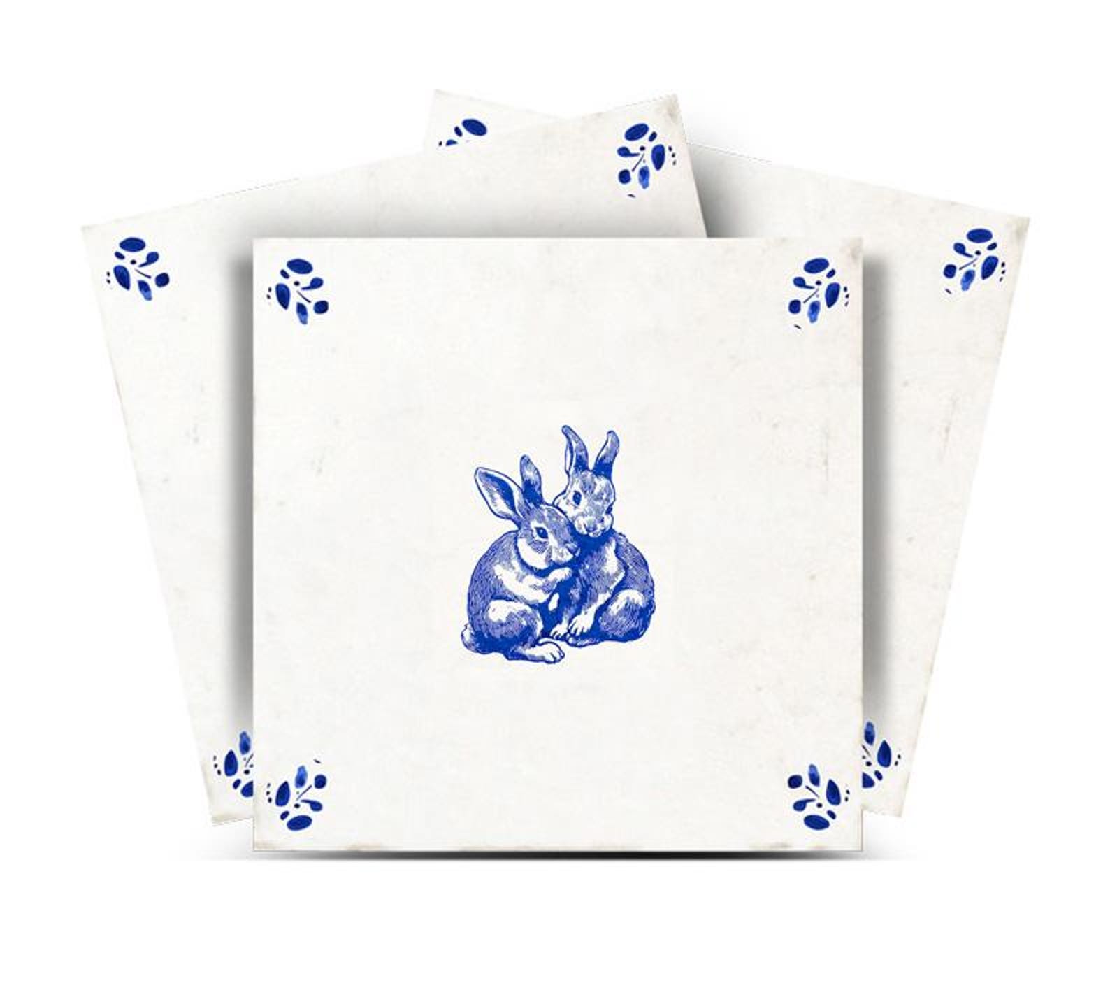 Rabbit Tile Set of 8 Blue Delft Tile Vintage Peel and Stick Backsplash ...