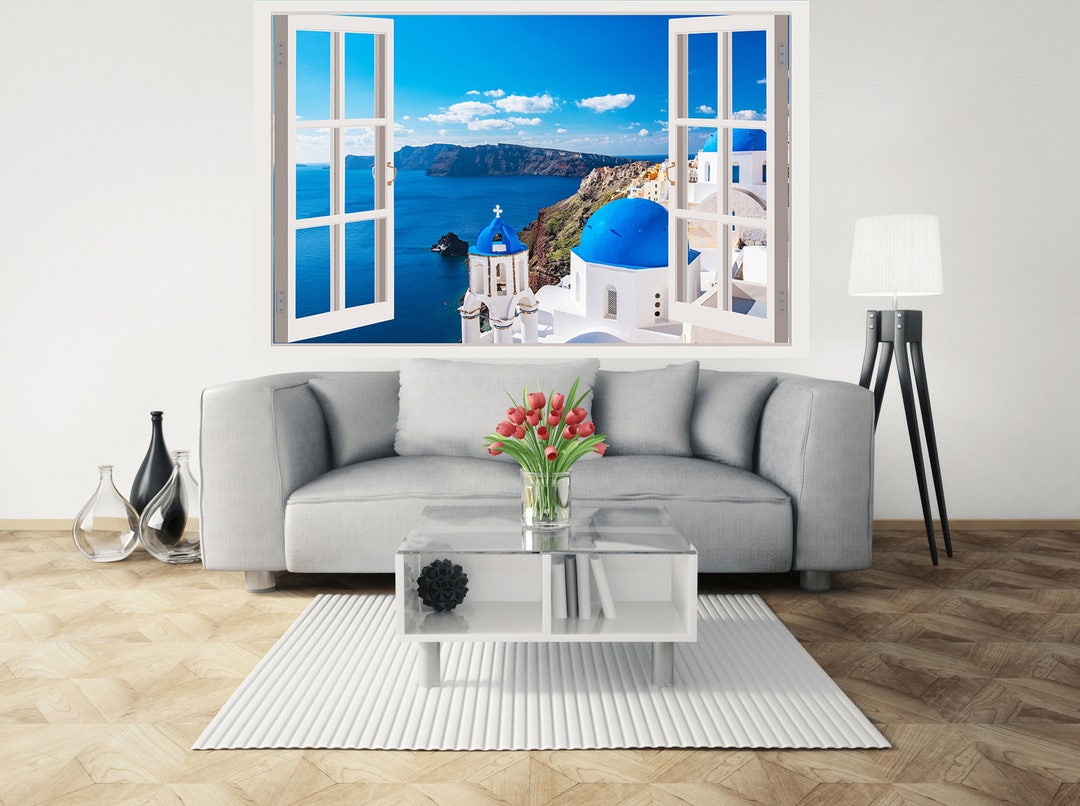 Greece Wall-decal, Santorini Murals 3D Wall Decor, Vinyl Wall Decals ...
