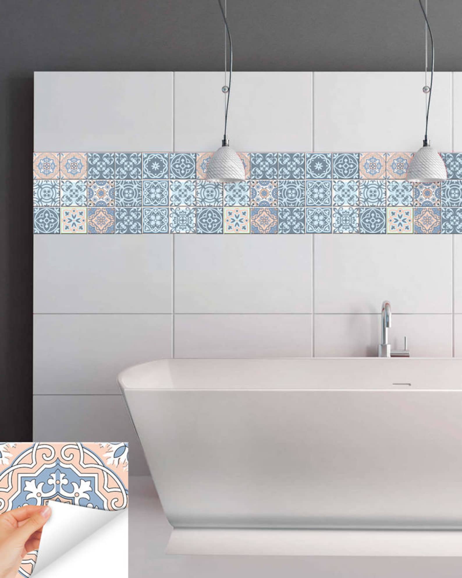 Decals bathroom gray Tile Set of 24 Tiles Decals Tiles | Etsy