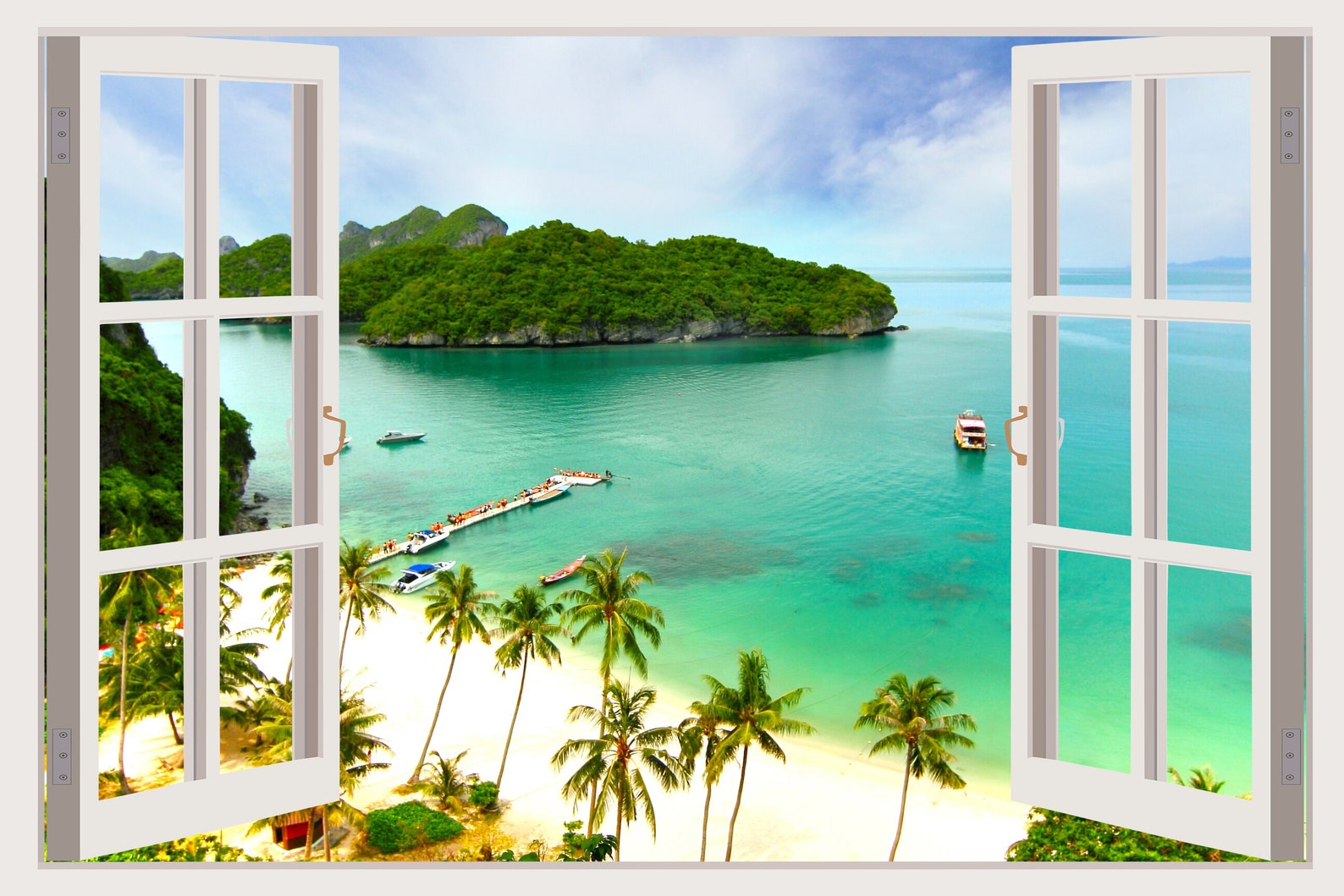 3D Window Beach Decal Plam Murals 3D Wall Decor Vinyl Wall | Etsy