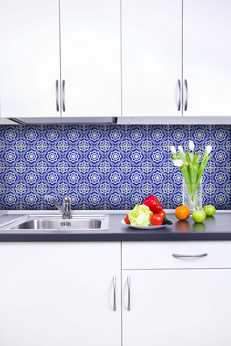 Set blue tile kitchen traditional mexican Tiles Decals | Etsy