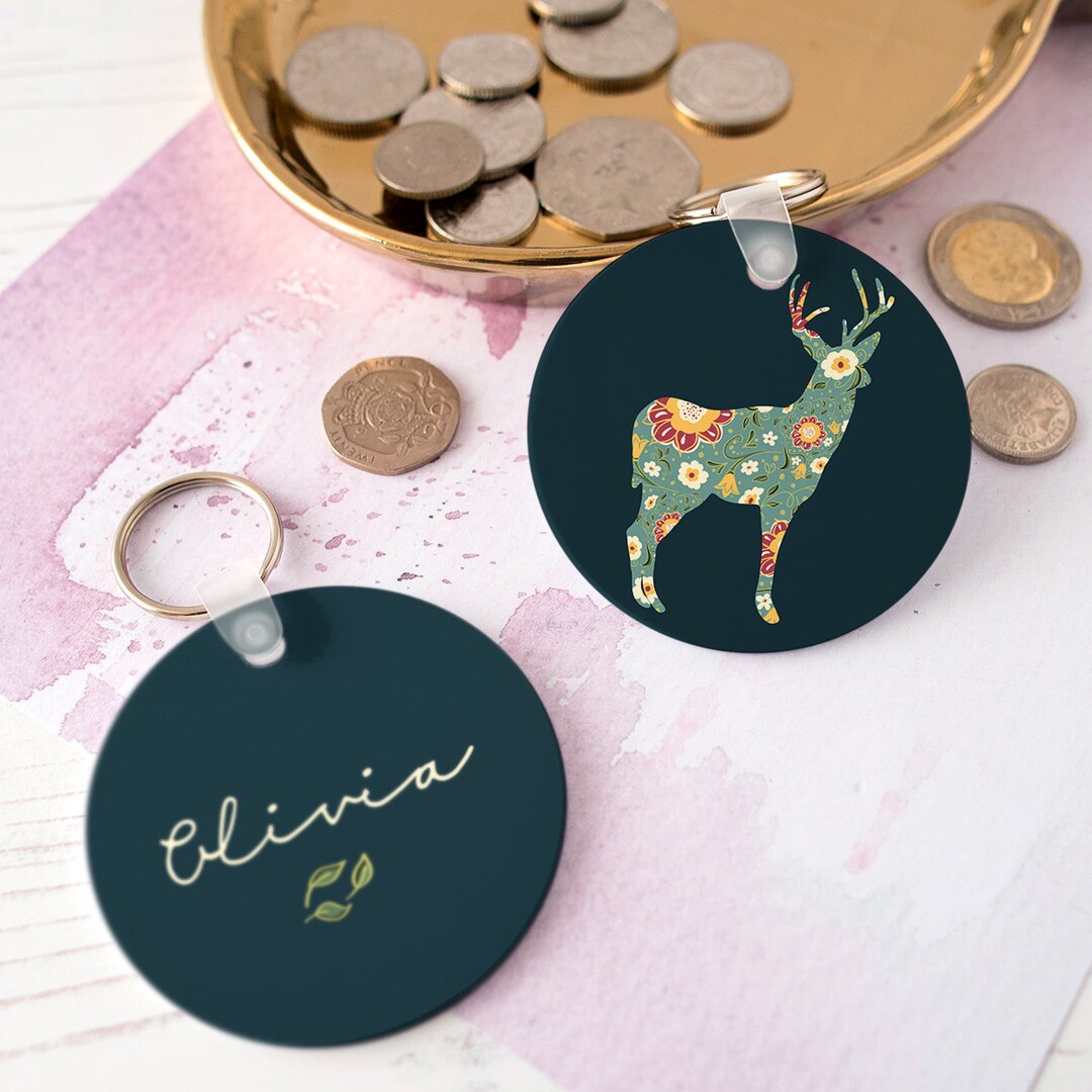 Stag Silhouette Keyring, Personalised Deer Print Keyring - Etsy