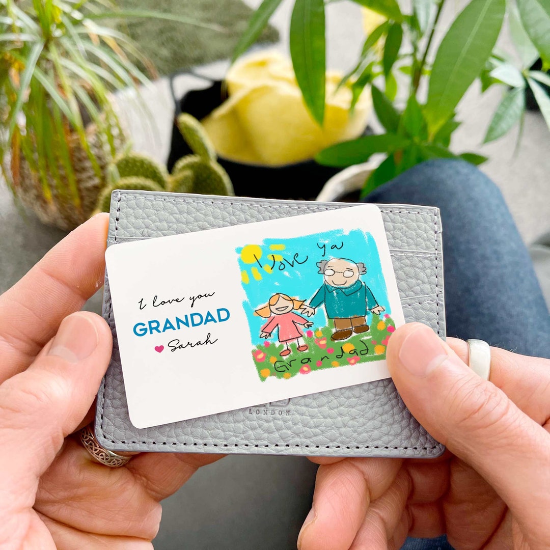 Personalised Child's Artwork Wallet Card for Grandad, Child's Drawing ...
