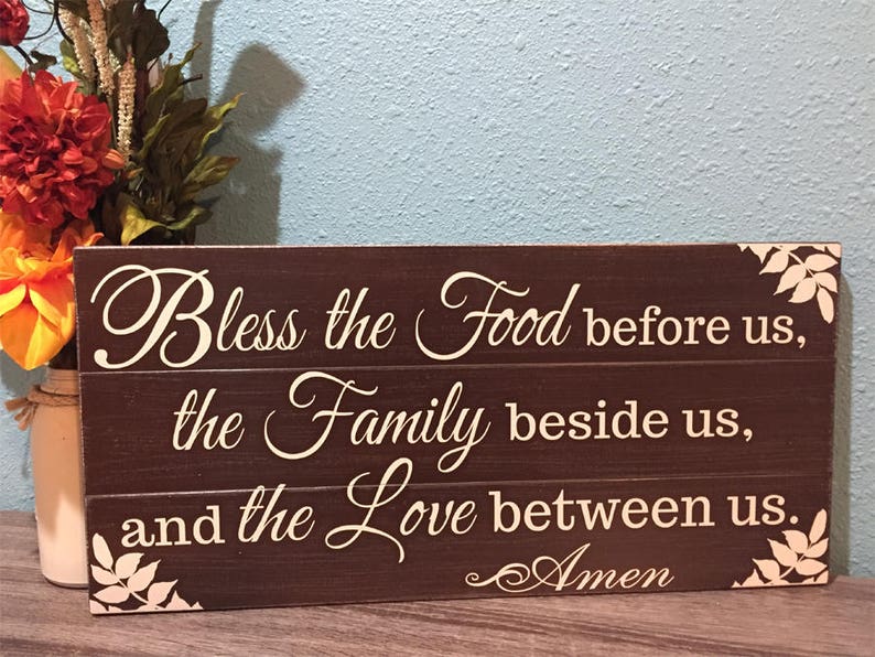 Kitchen Sign Bless the food before us wood sign primitive | Etsy