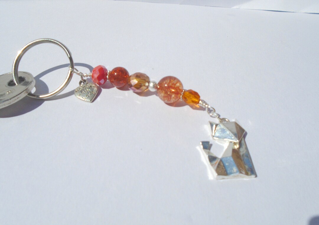 Fox Key Ring, Charm Key Chain, Beaded Keyring, Fox Keychain, Beaded Key ...