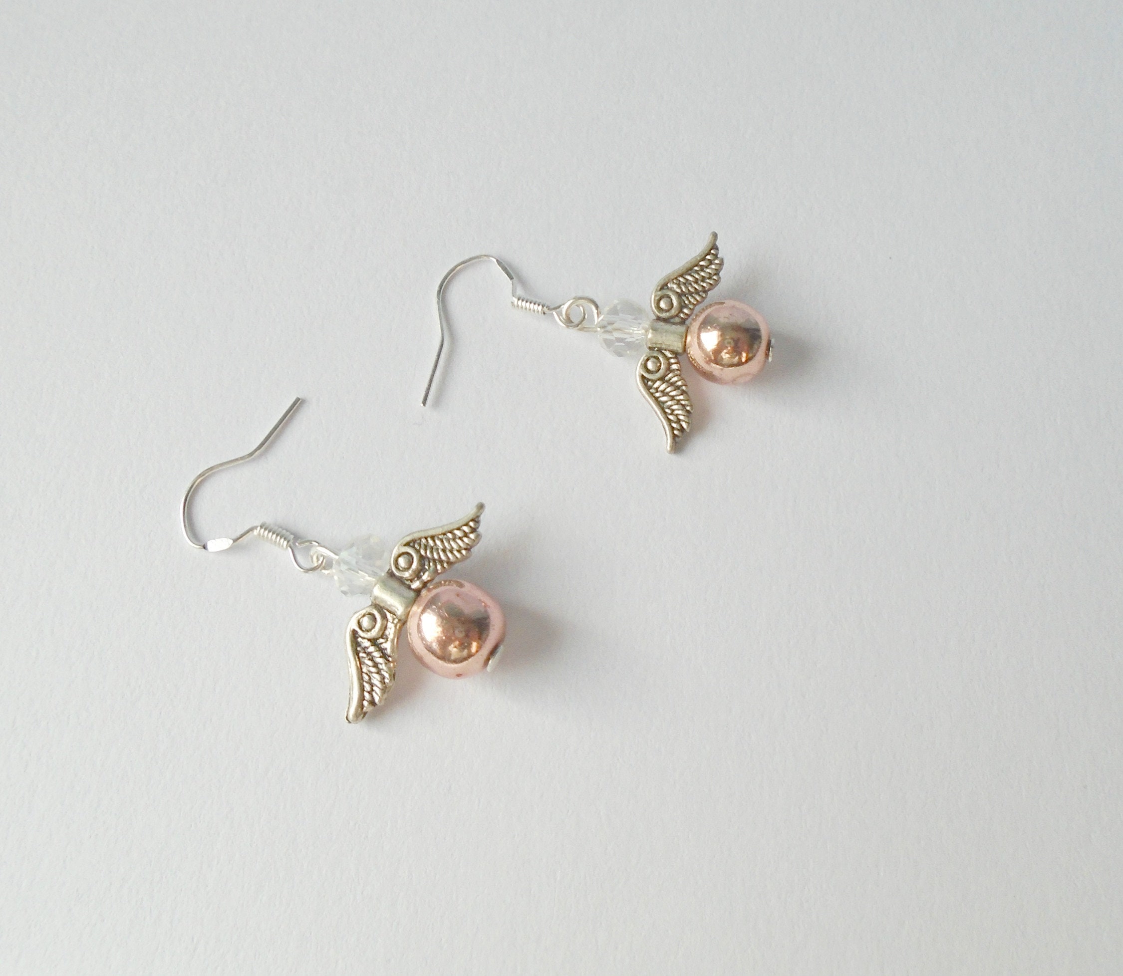 Rose Gold Earrings Angel Wing Earrings Hematite Jewelry | Etsy