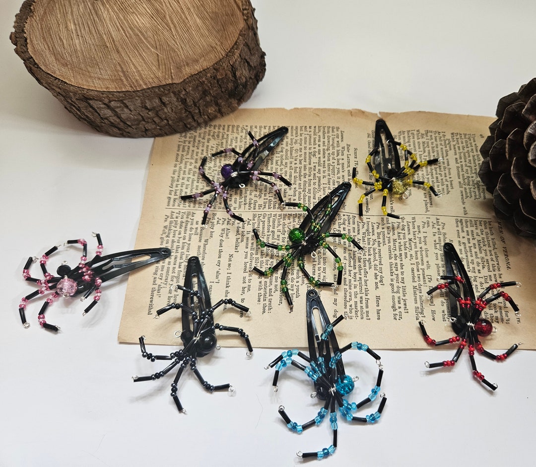 Beaded Spider Snap Clip, Spider Hair Clip, Halloween Hair Accessories ...