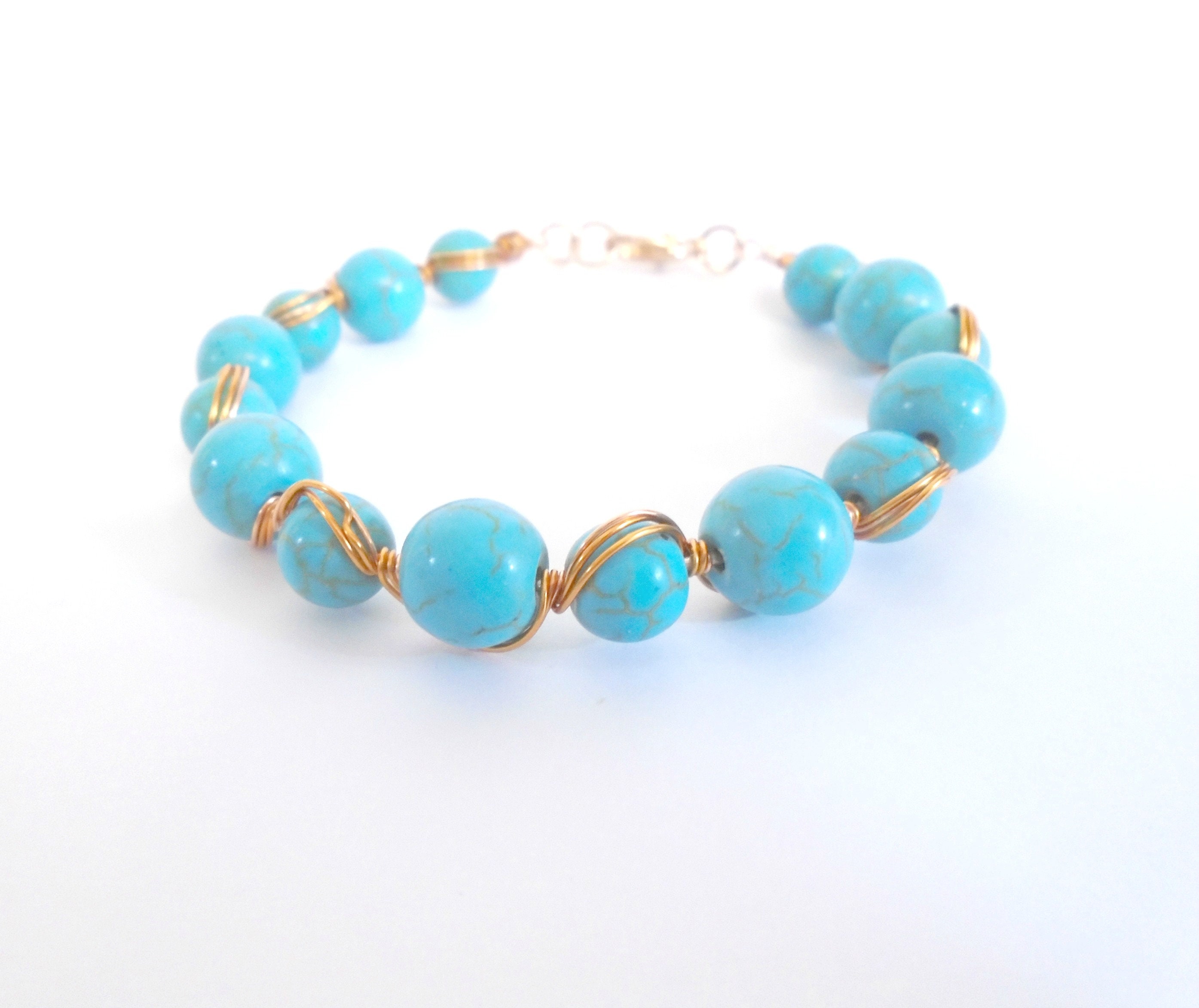 Pulsera turquesa joyería envuelta de alambre turquesa | Etsy