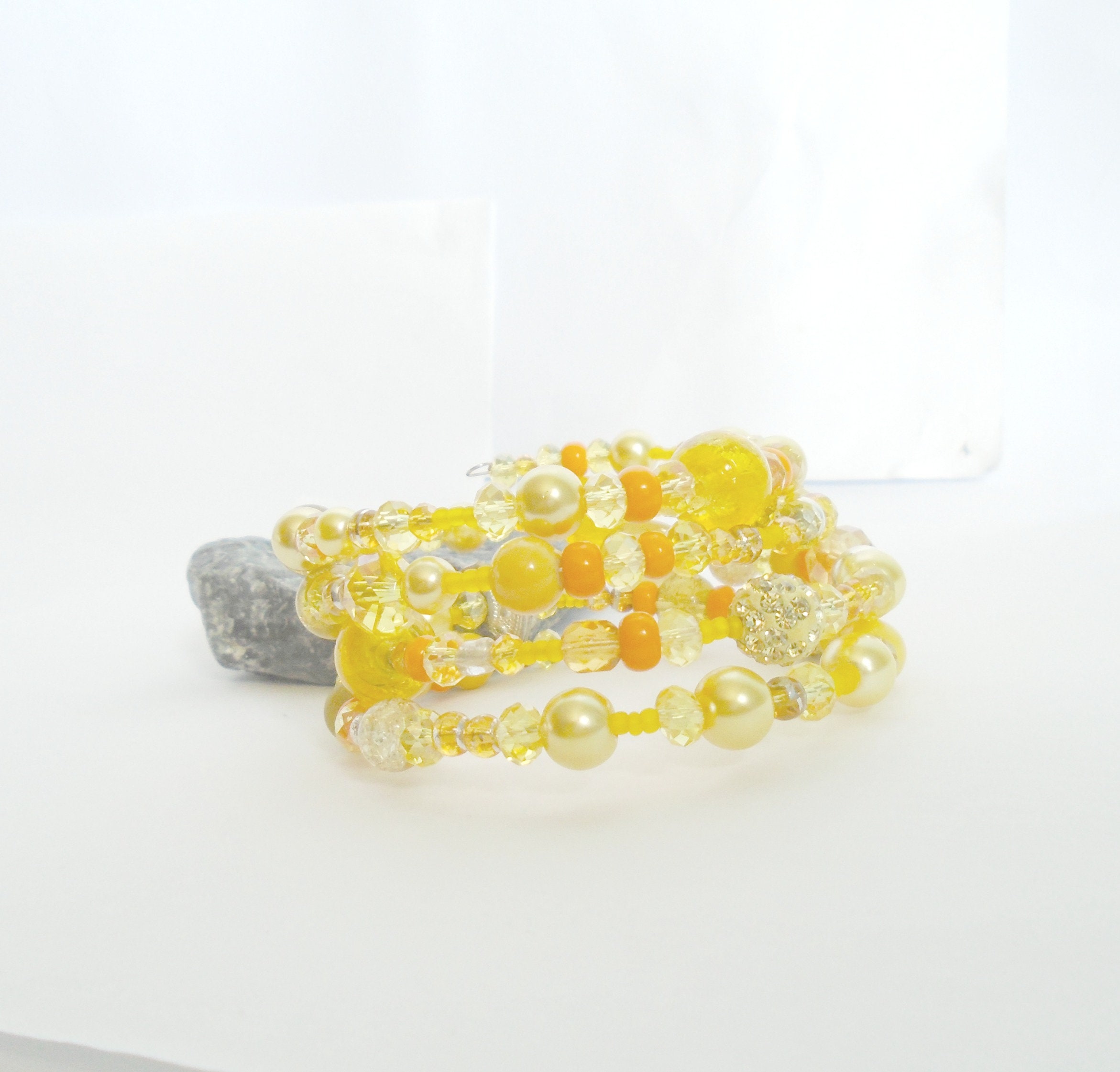 Yellow Memory Wire Bracelet Layering Bracelet Stacking | Etsy