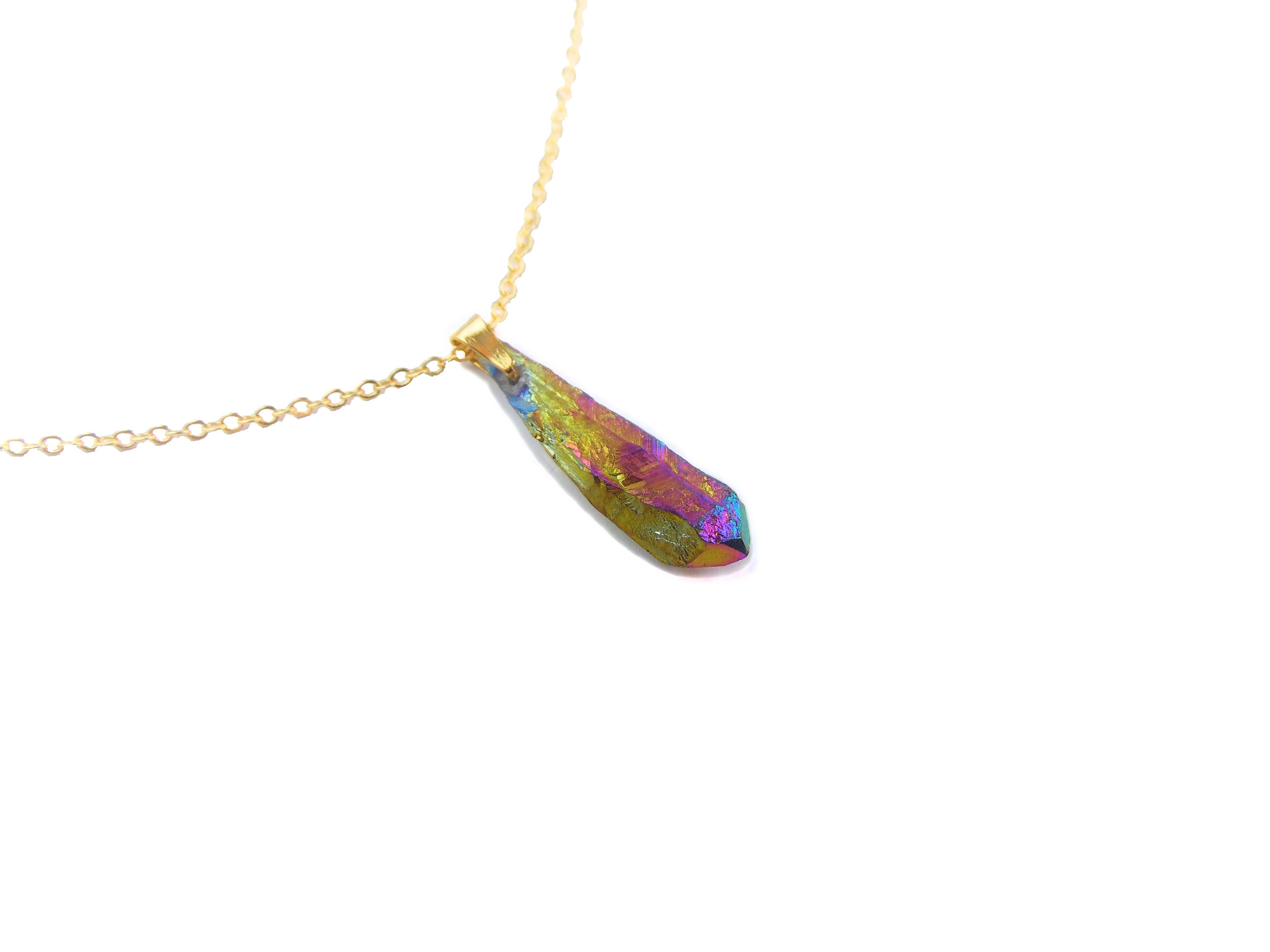 Titanium Aura Quartz Natural Stone Necklace - Etsy