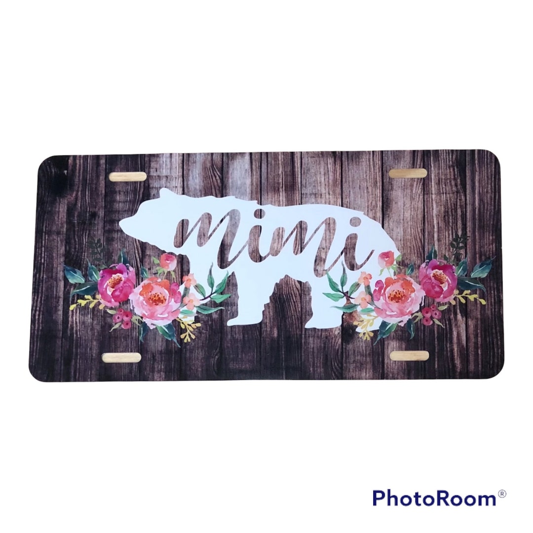 Mimi Bear License Plate: Floral Wood Design Car Tag - Etsy