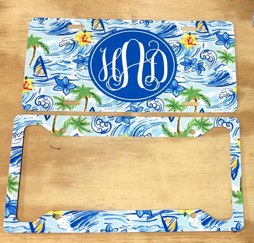 Beach Monogram License Plate Summer Beach Flowers Water Personalized ...