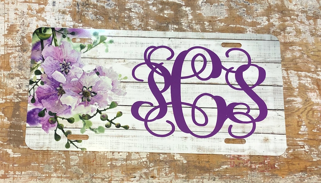 Purple Floral License Plate Monogram License Plate Burlap Car Tag ...
