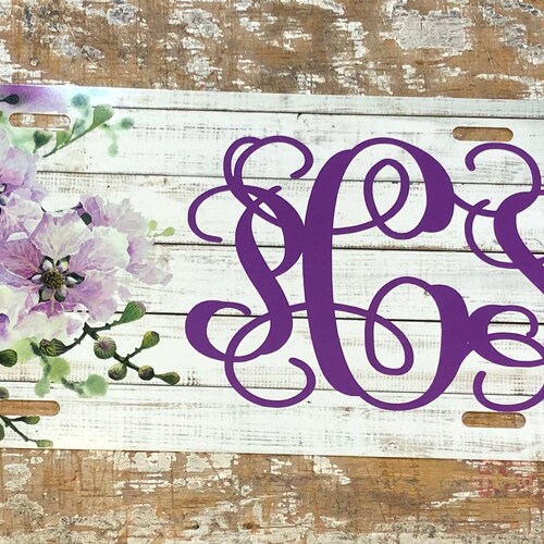 Monogram License Plate Wood Look Floral Car Tag Personalized - Etsy