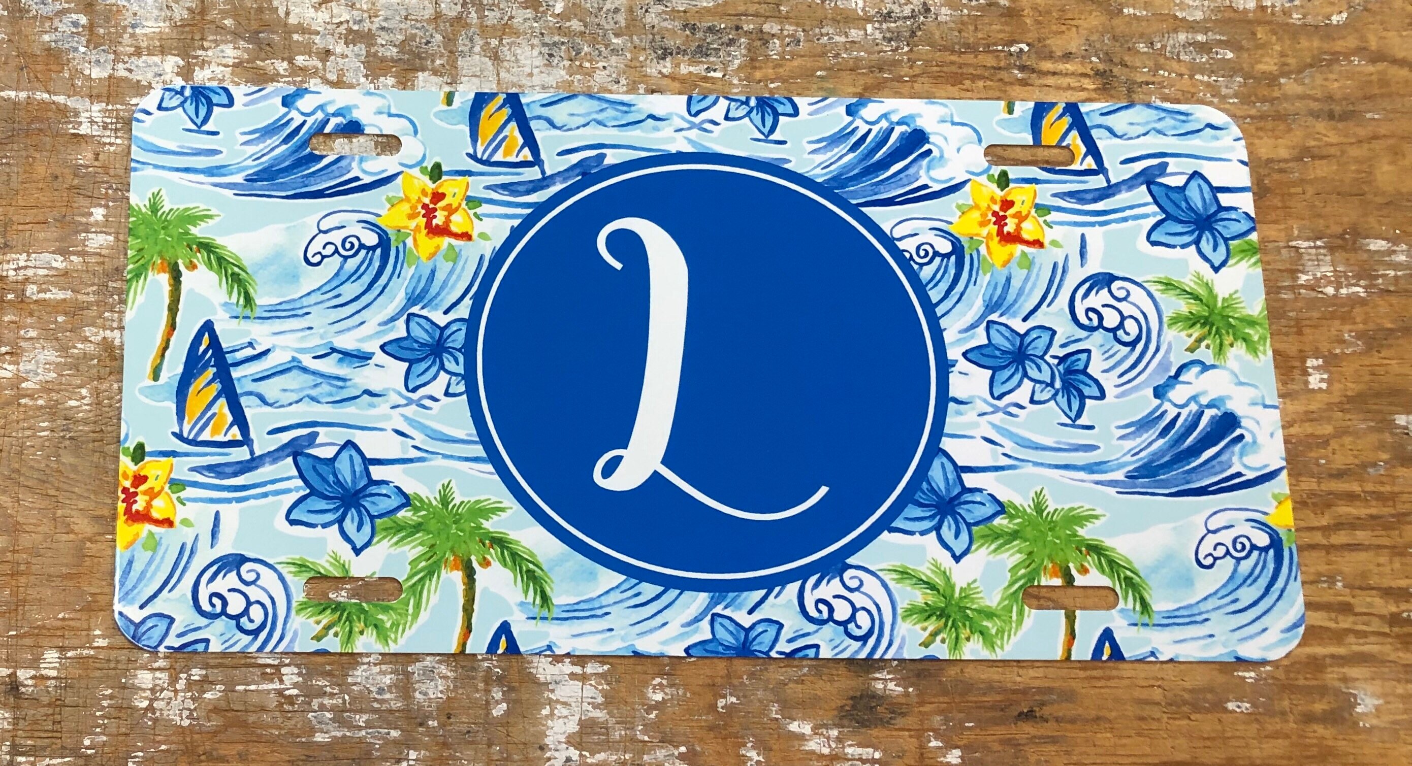 Beach Monogram License Plate summer beach flowers water | Etsy