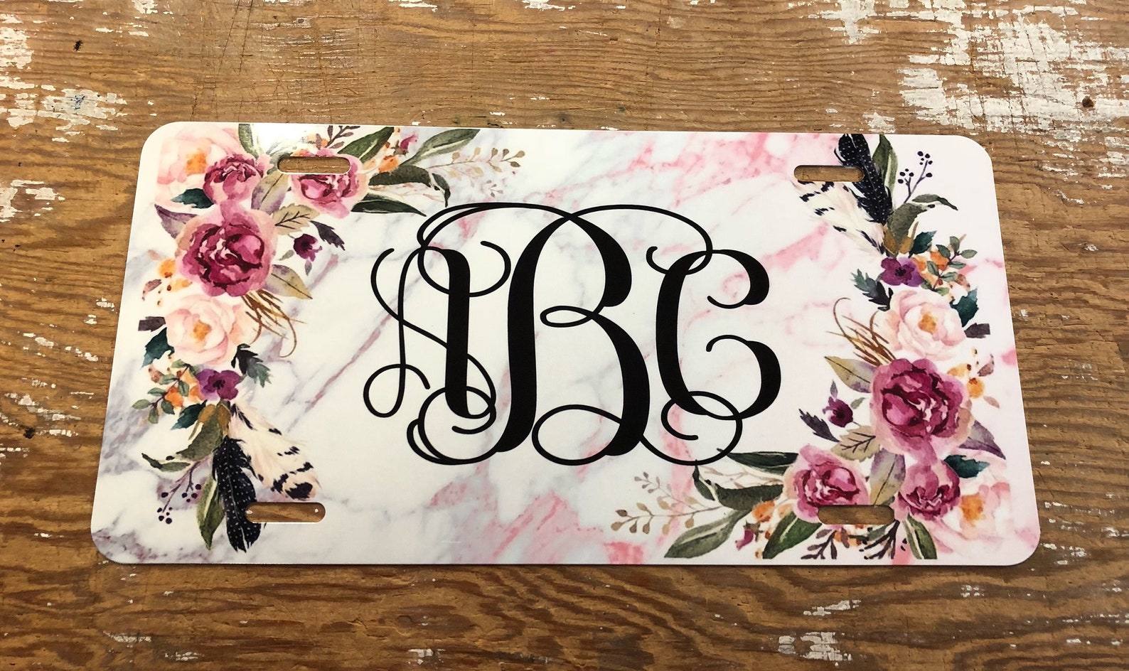 Marble Monogram License Plate Marble Like Monogram Car Tag | Etsy