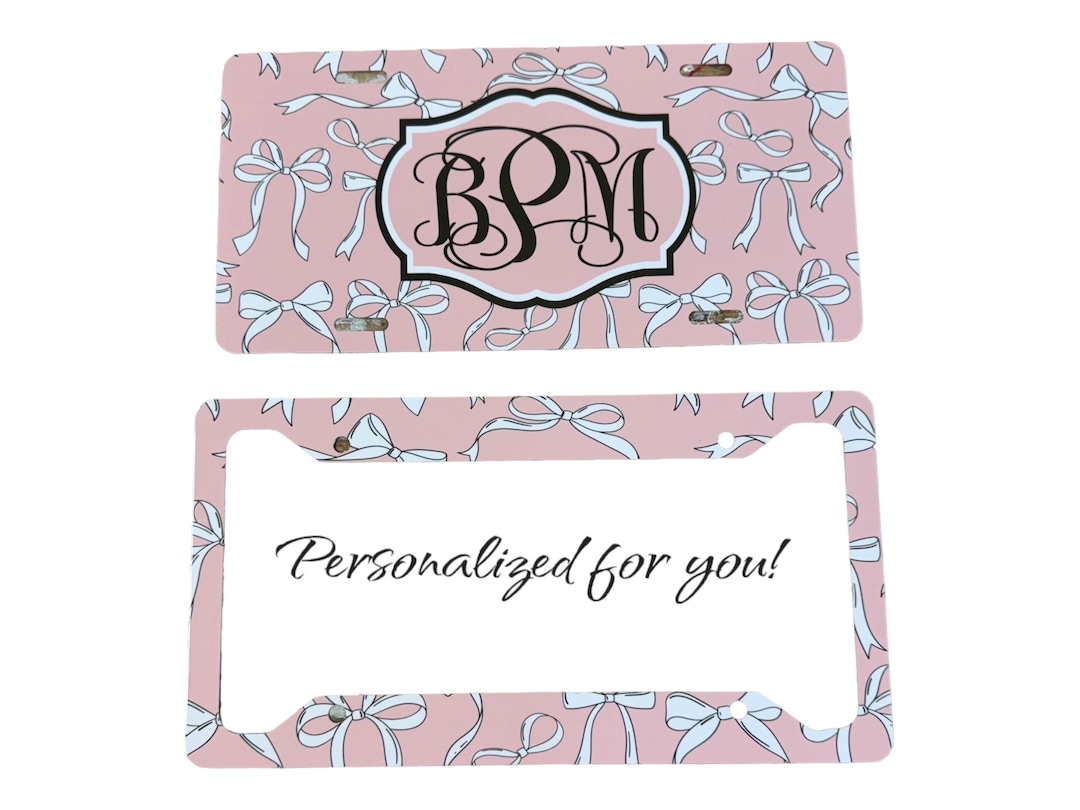 Coquette Bow License Plate, Personalized, Custom, Pink, White Bows - Etsy