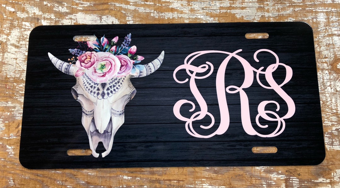 Cow Skull Monogram License Plate, Antlers, Skull Cow, Bull Horns, Car ...