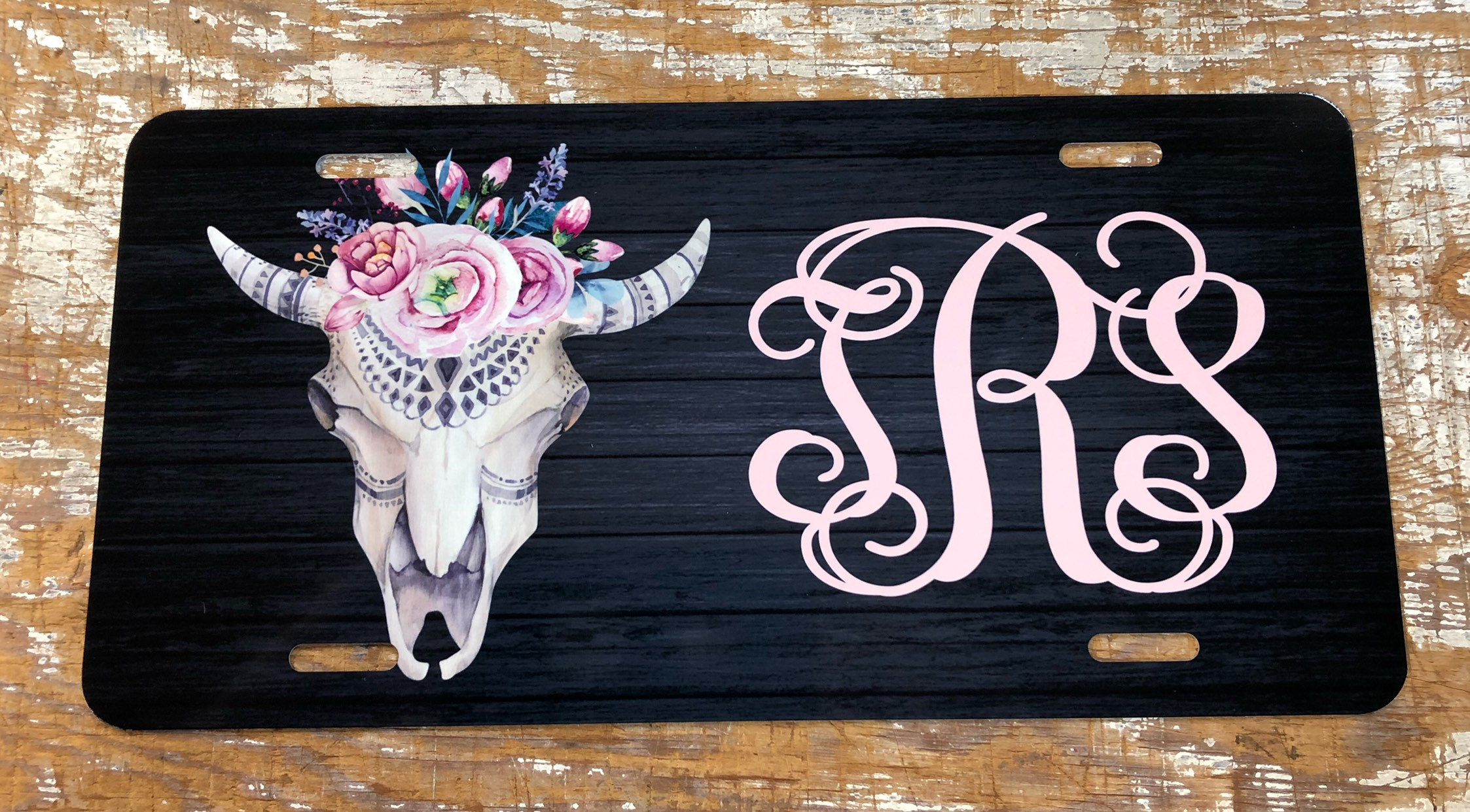 Cow Skull Monogram License Plate Antlers Skull Cow Bull Horns - Etsy