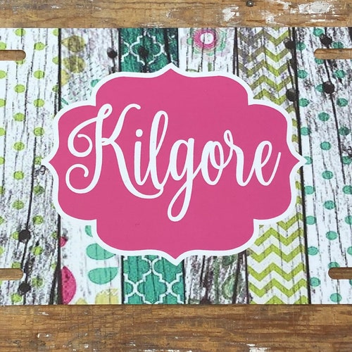 Monogram License Plate Wood Look Floral Car Tag Personalized | Etsy