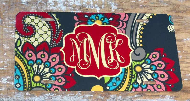 Paisley Monogram License Plate personalized license plate | Etsy