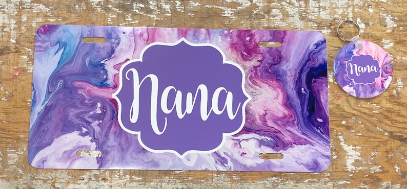Nana License Plate Marble Purple License Plate Mimi Car Tag - Etsy