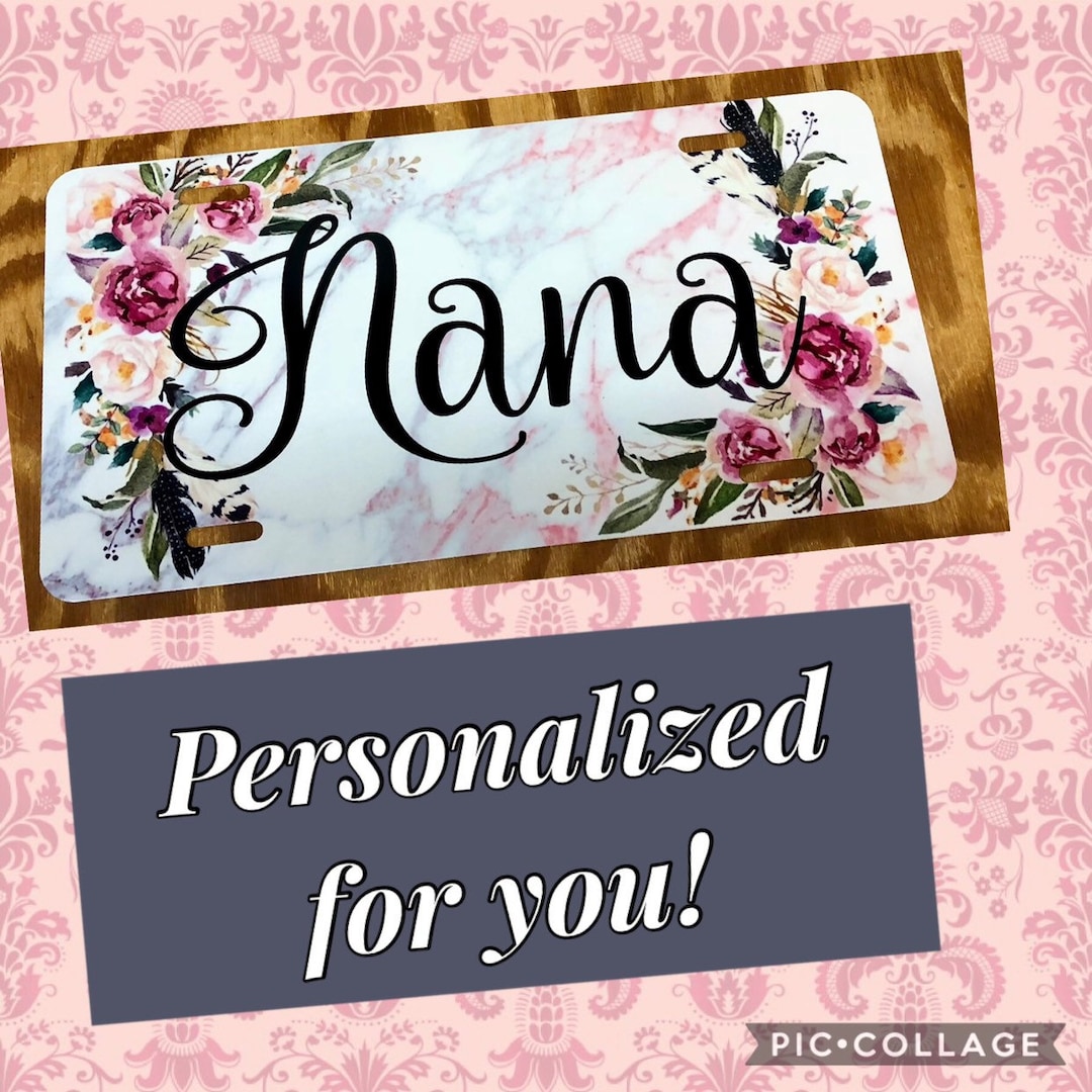 Personalized Floral Marble License Plate - Custom Nana Car Tag - Etsy