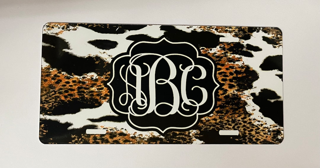 Cow Print License Plate, Personalized, Black and White Cow Print ...