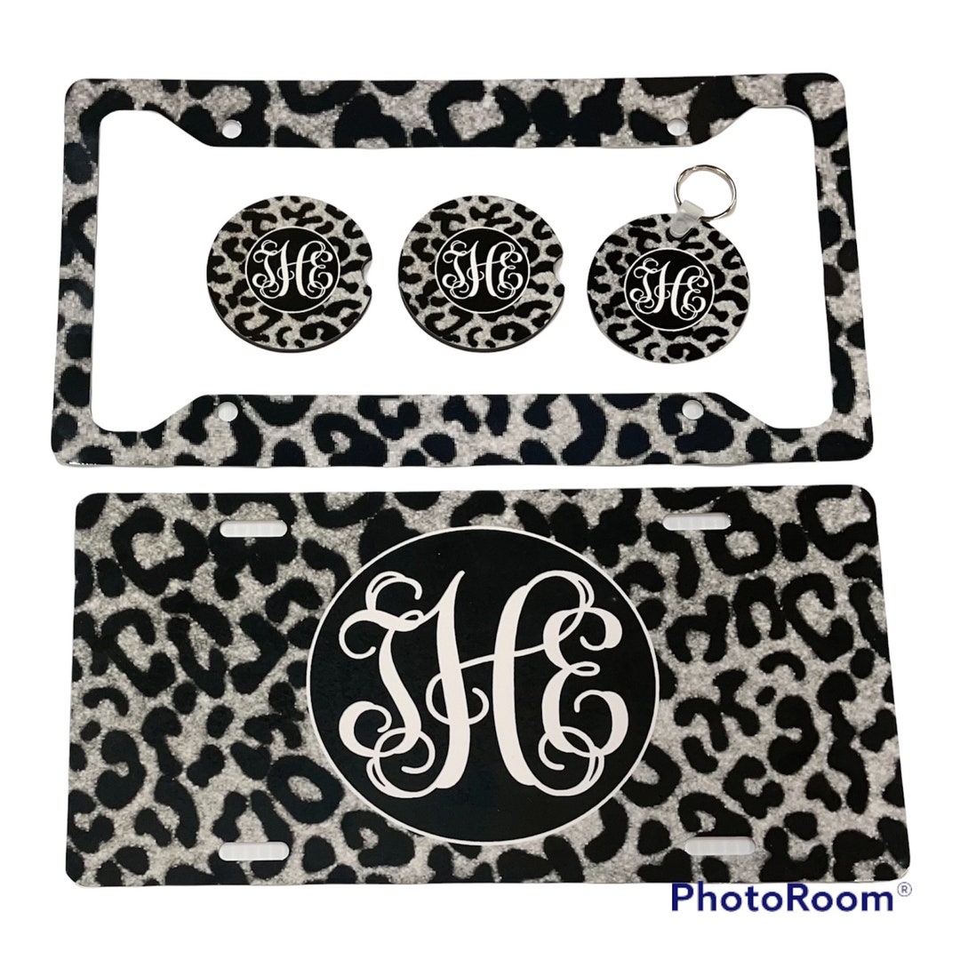 Monogram Leopard License Plate, Personalized, Black, Gray, Monogram ...