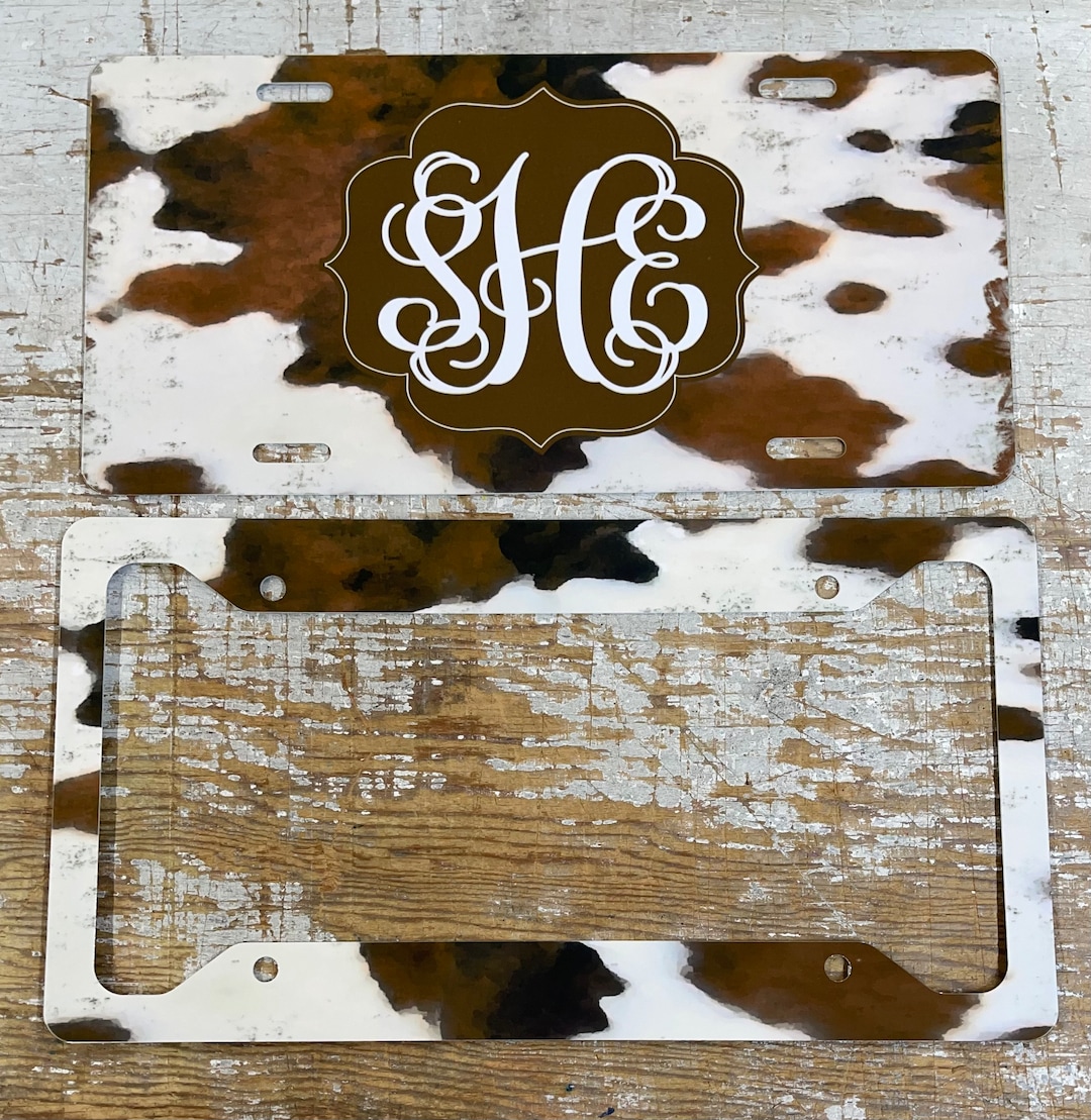 Cow Print License Plate: Personalized Monogram Car Tag Brown and White ...