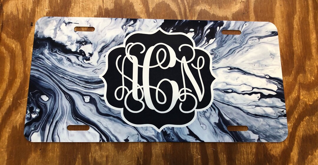 Marble Monogram License Plate Marble Like Monogram Car Tag Personalized ...