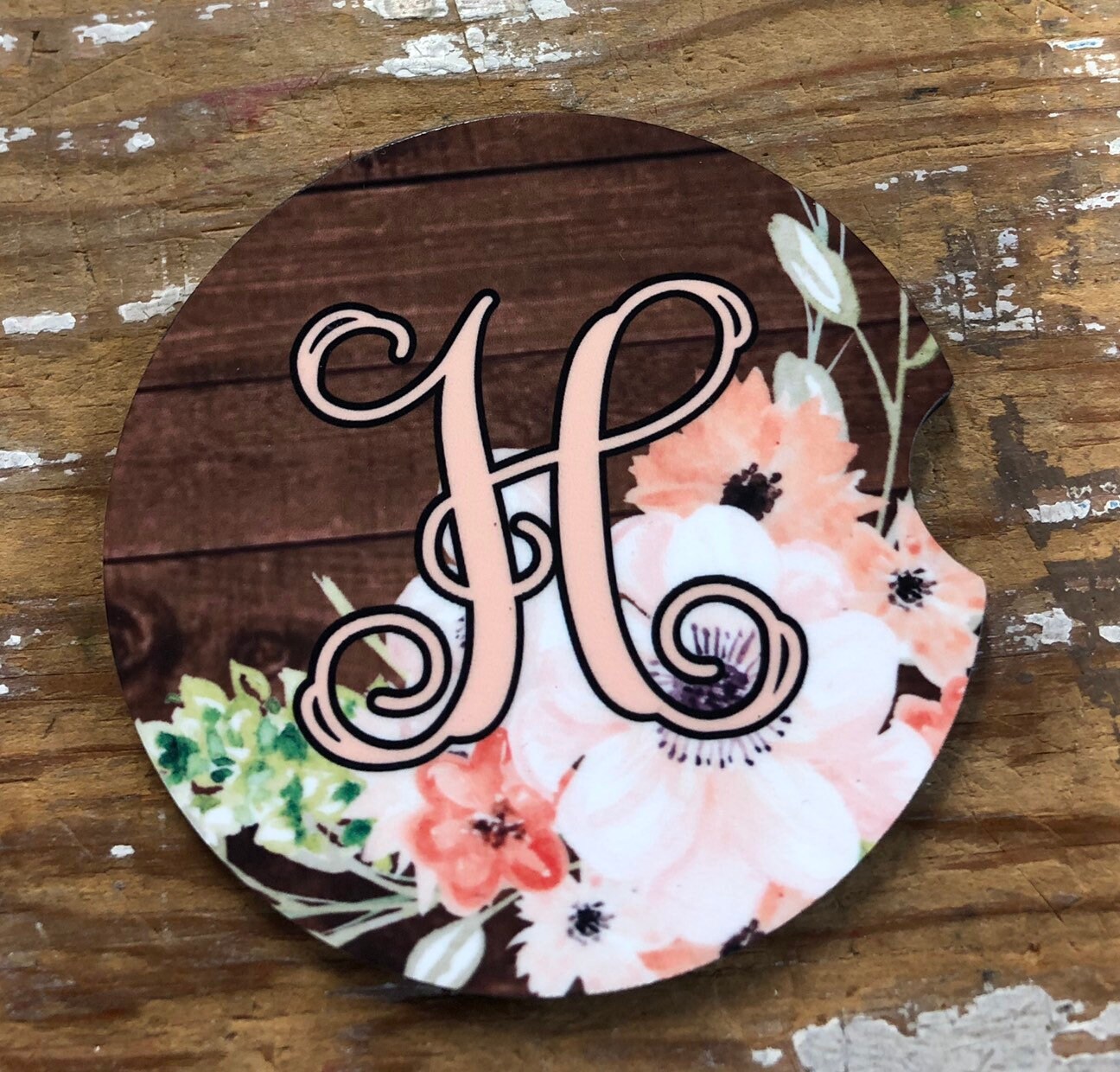 Monogram License Plate Peach White Floral Car Tag Personalized ...