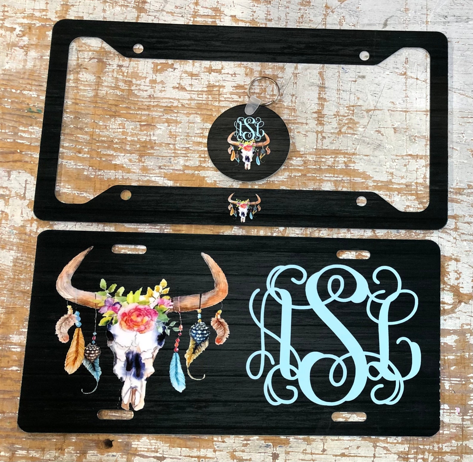 Monogram License Plate Bull Head Antlers Skull Cow Bull Horns - Etsy