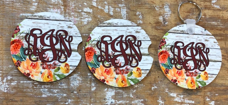 Monogram license plate wood look distressed floral car tag | Etsy