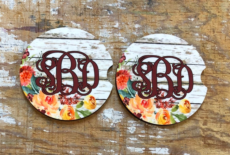 Monogram license plate wood look distressed floral car tag | Etsy