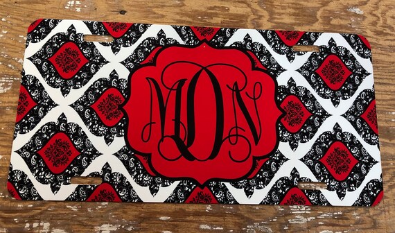 Red damask Monogram License Plate personalized license plate | Etsy