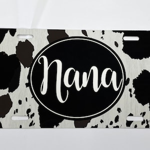Personalized Cow Print License Plate: Black and White Monogram Car Tag ...