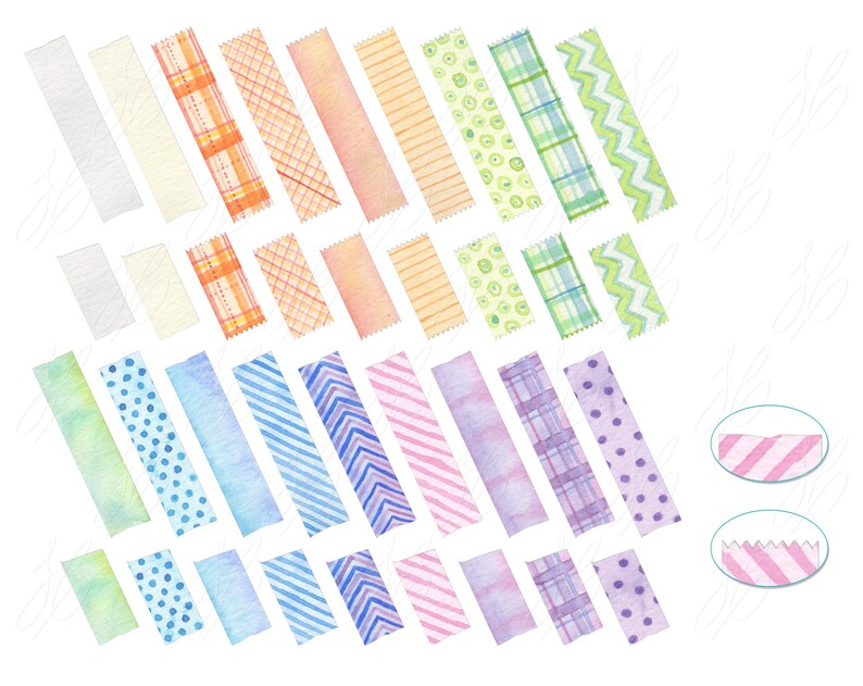 Washi Tape Clipart Set Digital Watercolor Hand Painted - Etsy