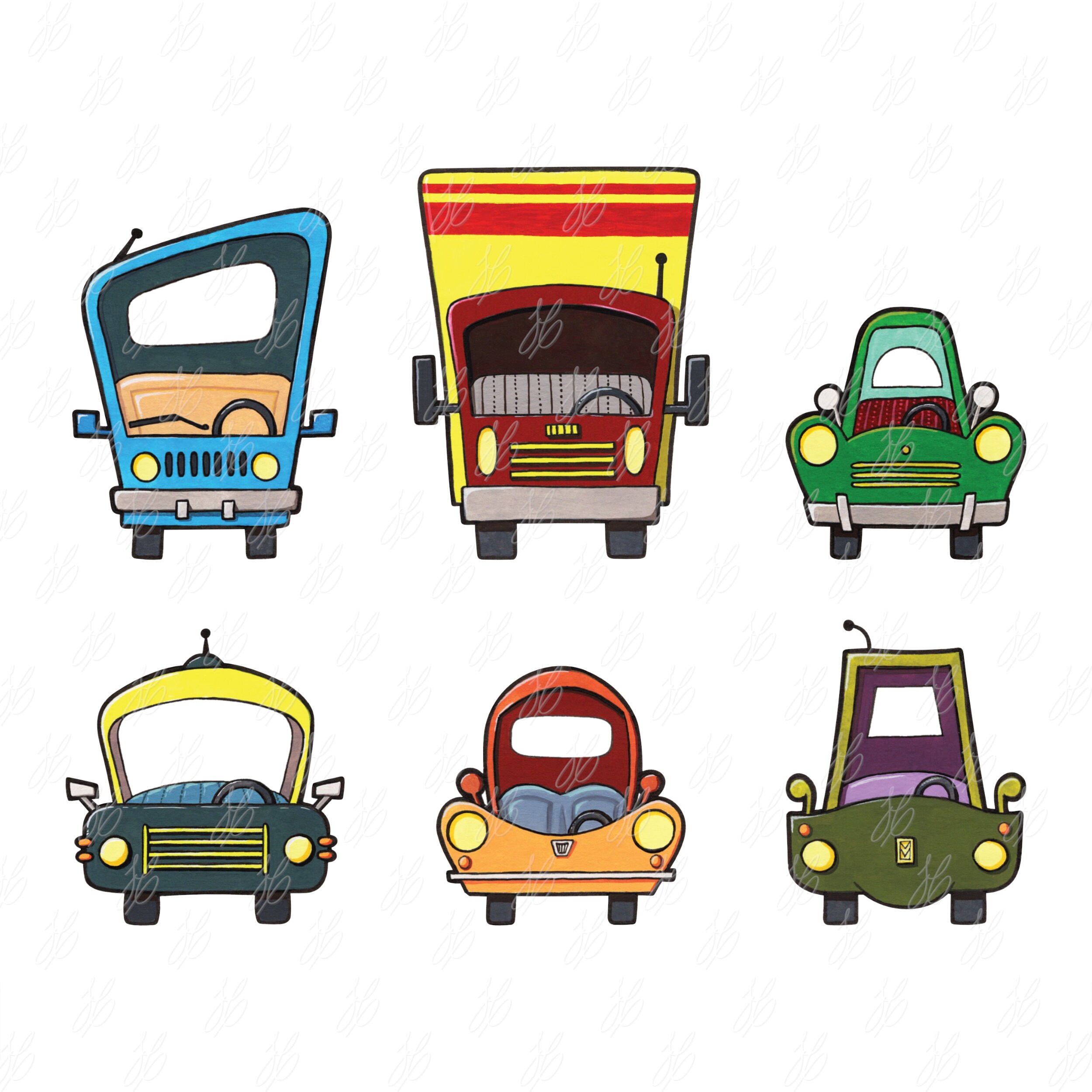 Cars Clipart Set, Hand Painted Car Illustrations, Digital Scrapbooking ...